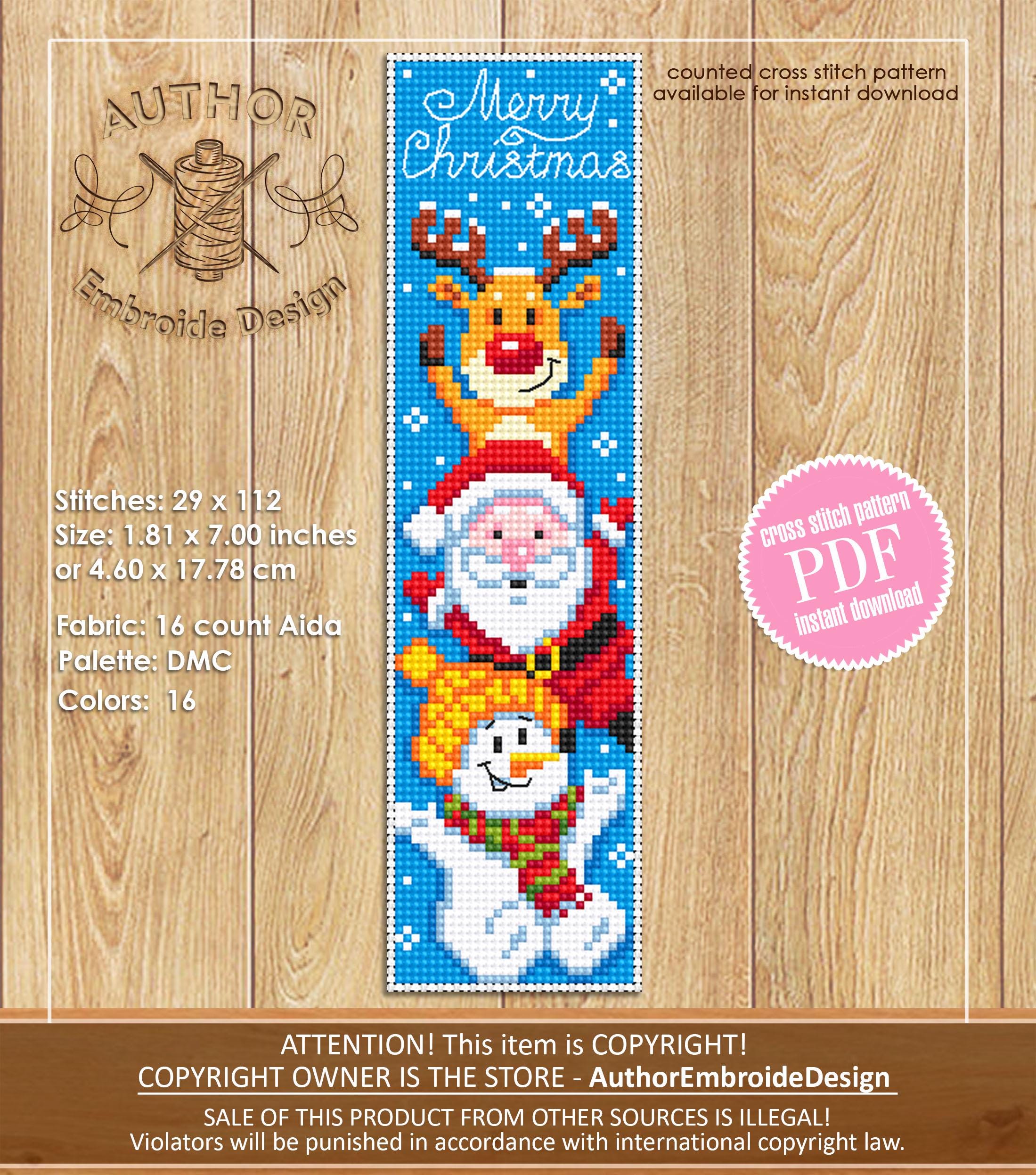 Merry Christmas Bookmark Set Cross Stitch Pattern PDF Download Santa ...