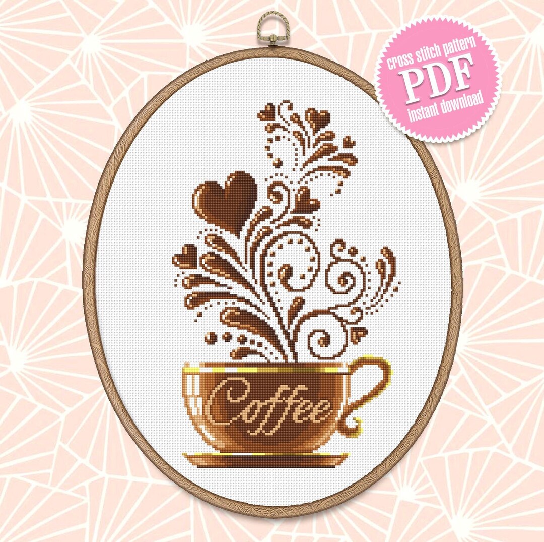 Coffee Cross Stitch Pattern Modern, Kitchen Cross Stitch, Cute Cross ...