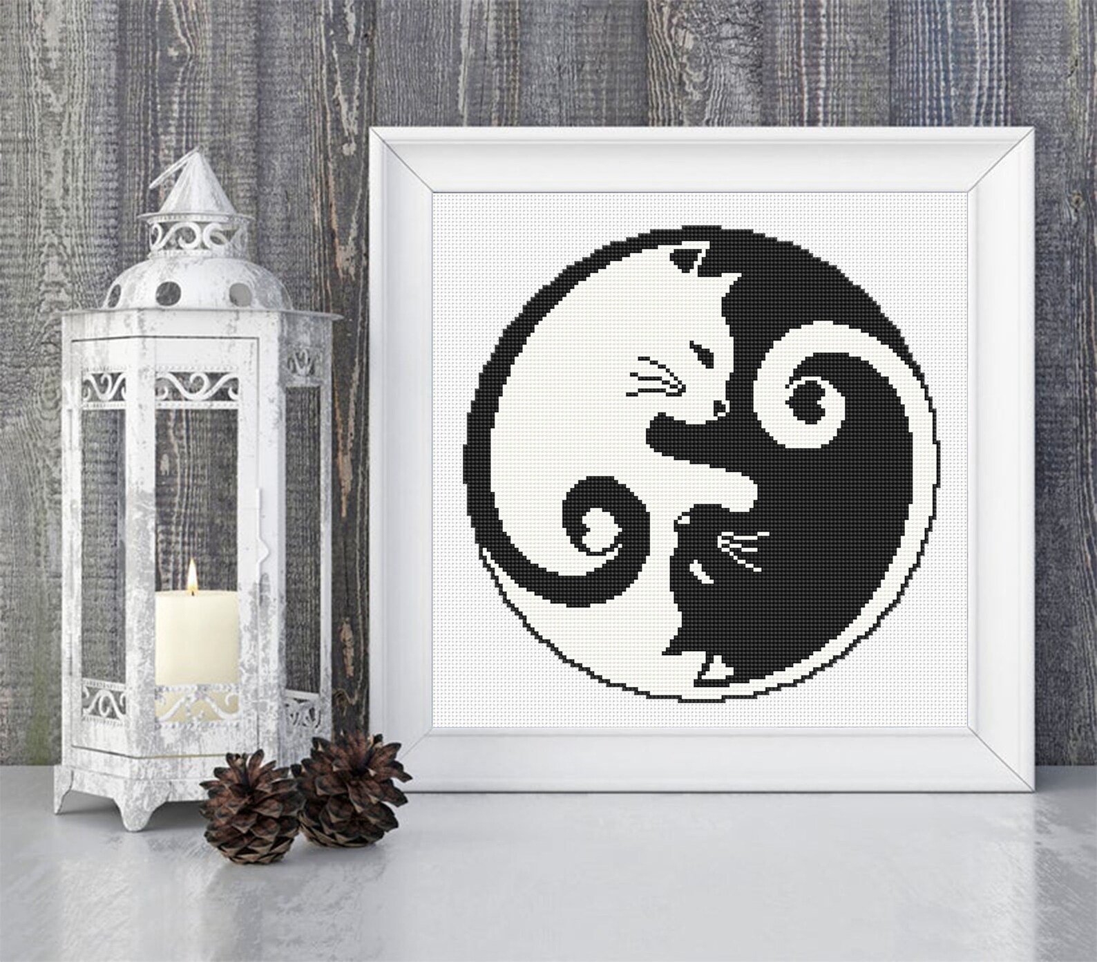 Yin Yang Cat Cross Stitch Pattern Download PDF, Mandala Cat Embroidery ...