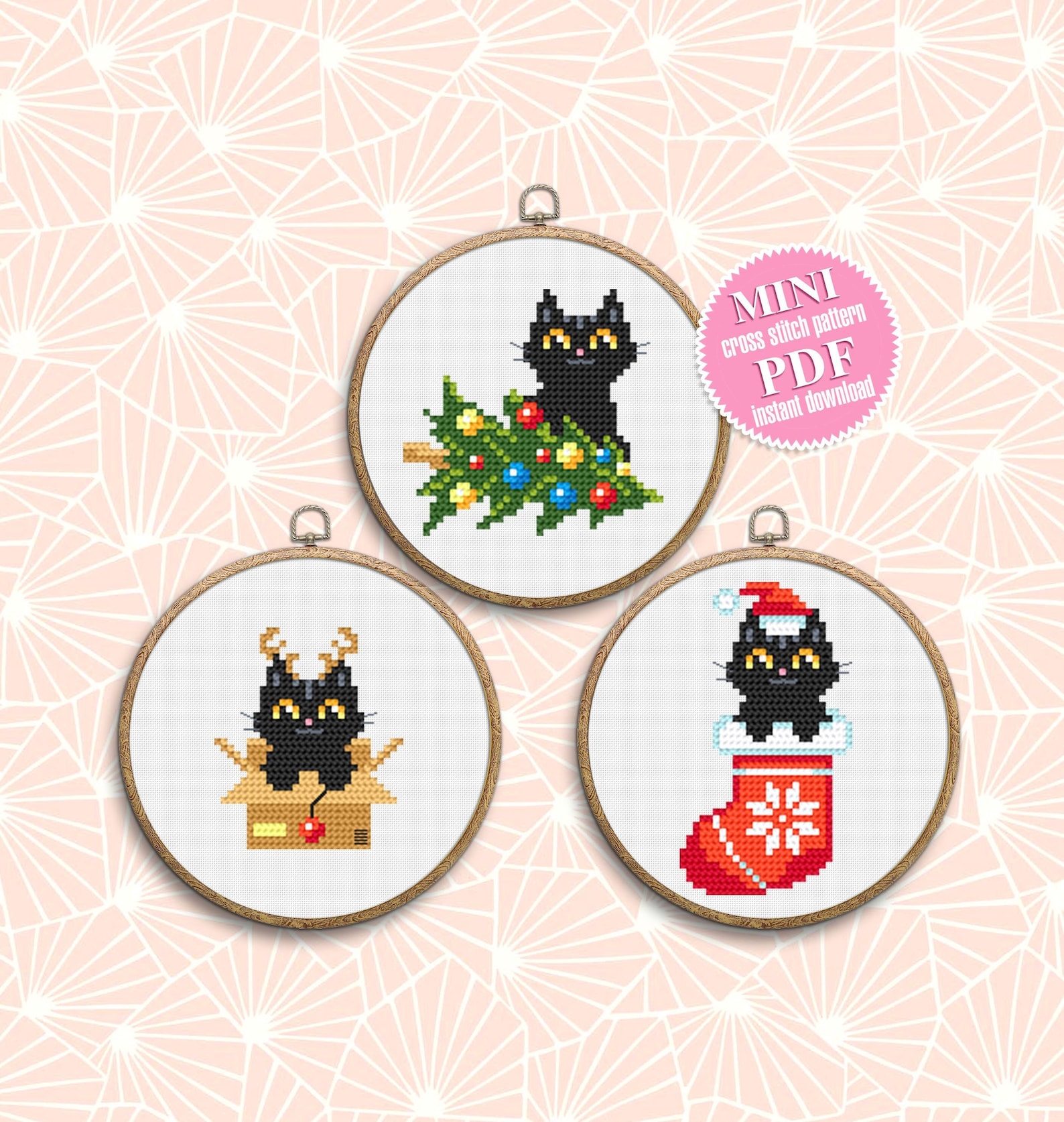 Set Christmas Cats Cross Stitch Pattern Download PDF Cute - Etsy