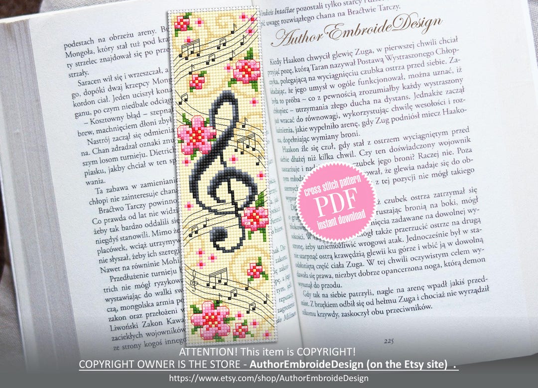 Music Bookmark Cross Stitch Pattern PDF Download Treble Clef Cross ...
