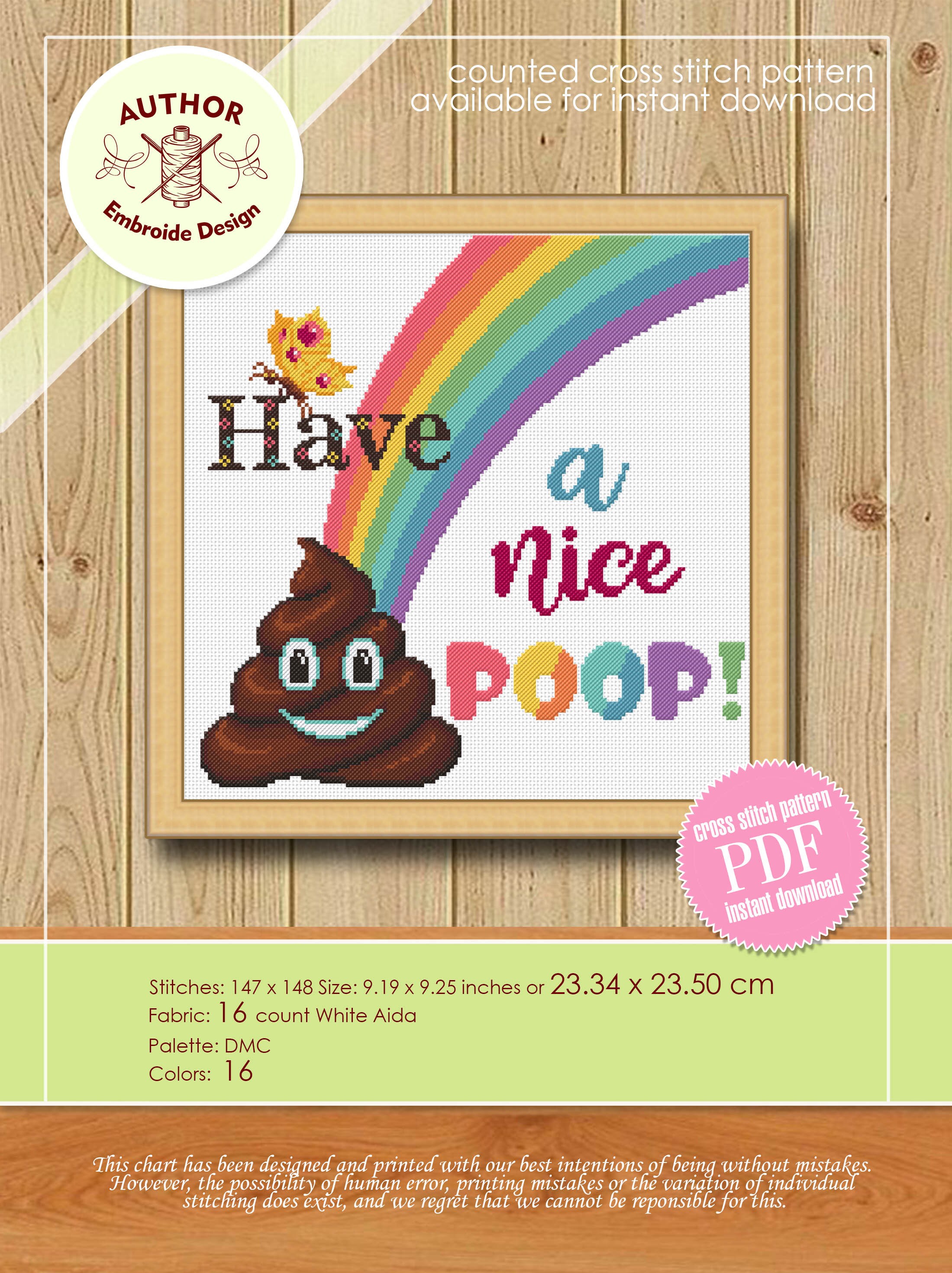 Poop Emoji Cross Stitch Pattern Download PDF Have a Nice Poop - Etsy