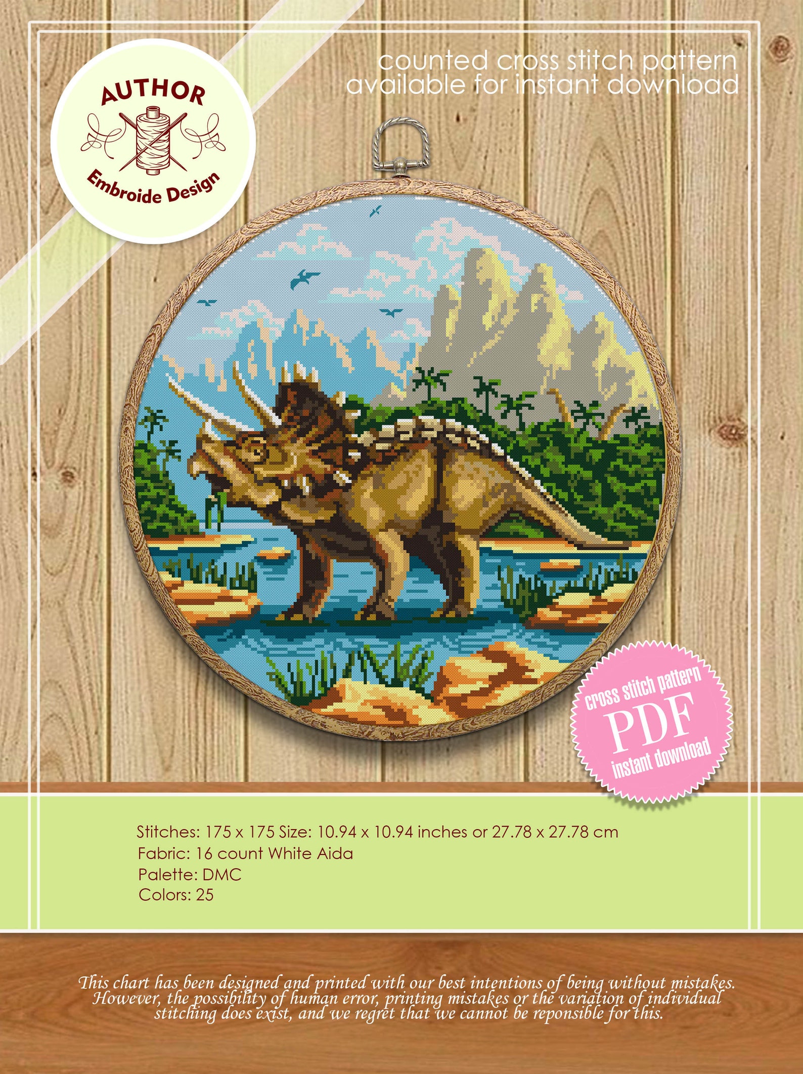Dinosaur Cross Stitch Pattern Download PDF Ancient Animal Cross Stitch ...