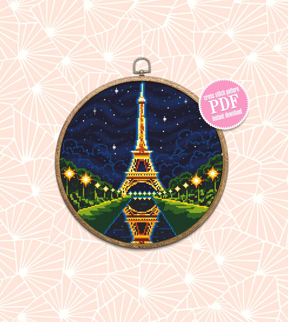 Eiffel Tower Cross Stitch Pattern PDF Download Night France - Etsy