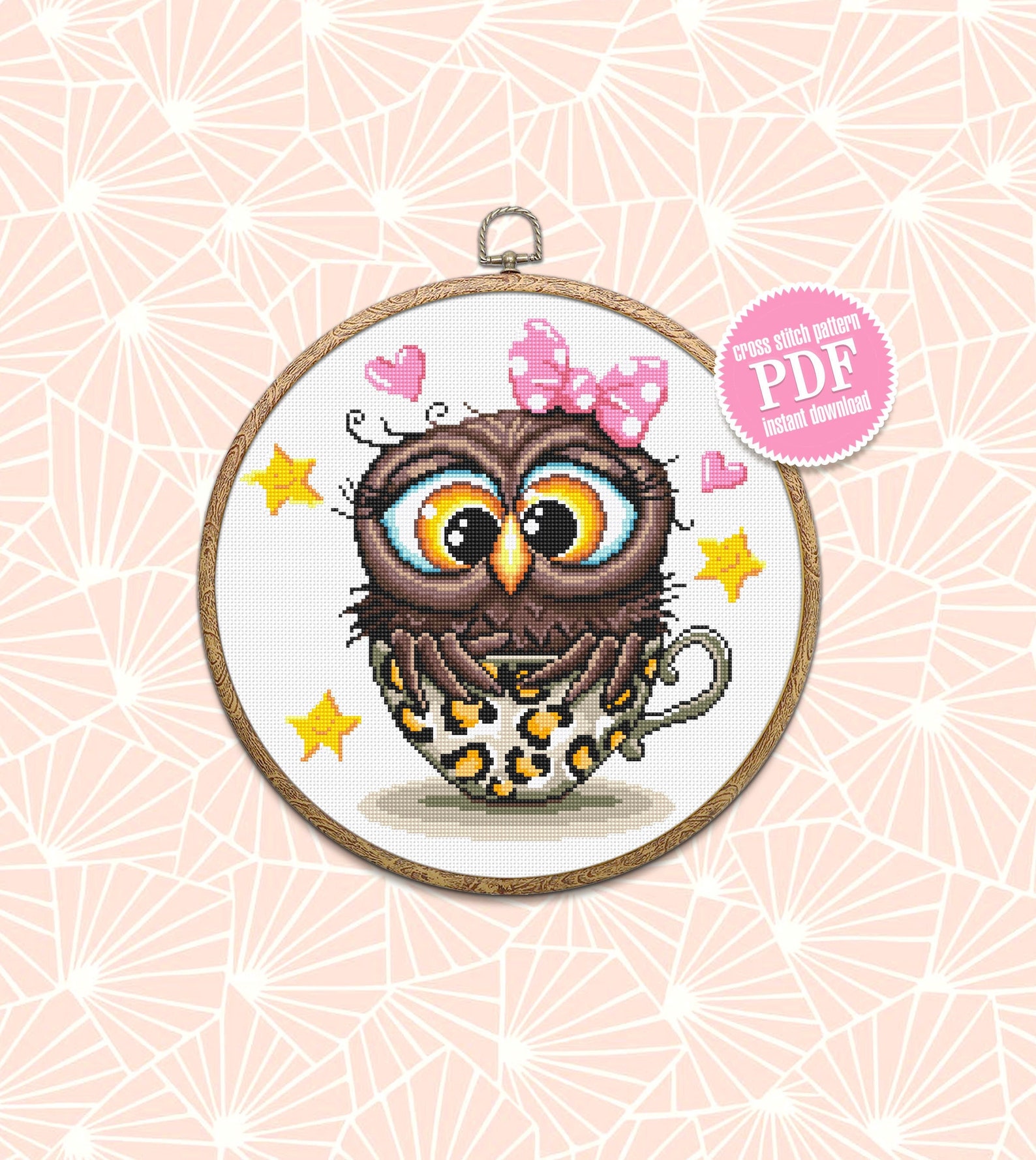 Cute Owl Cross Stitch Pattern Digital PDF Leopard Print Cup | Etsy