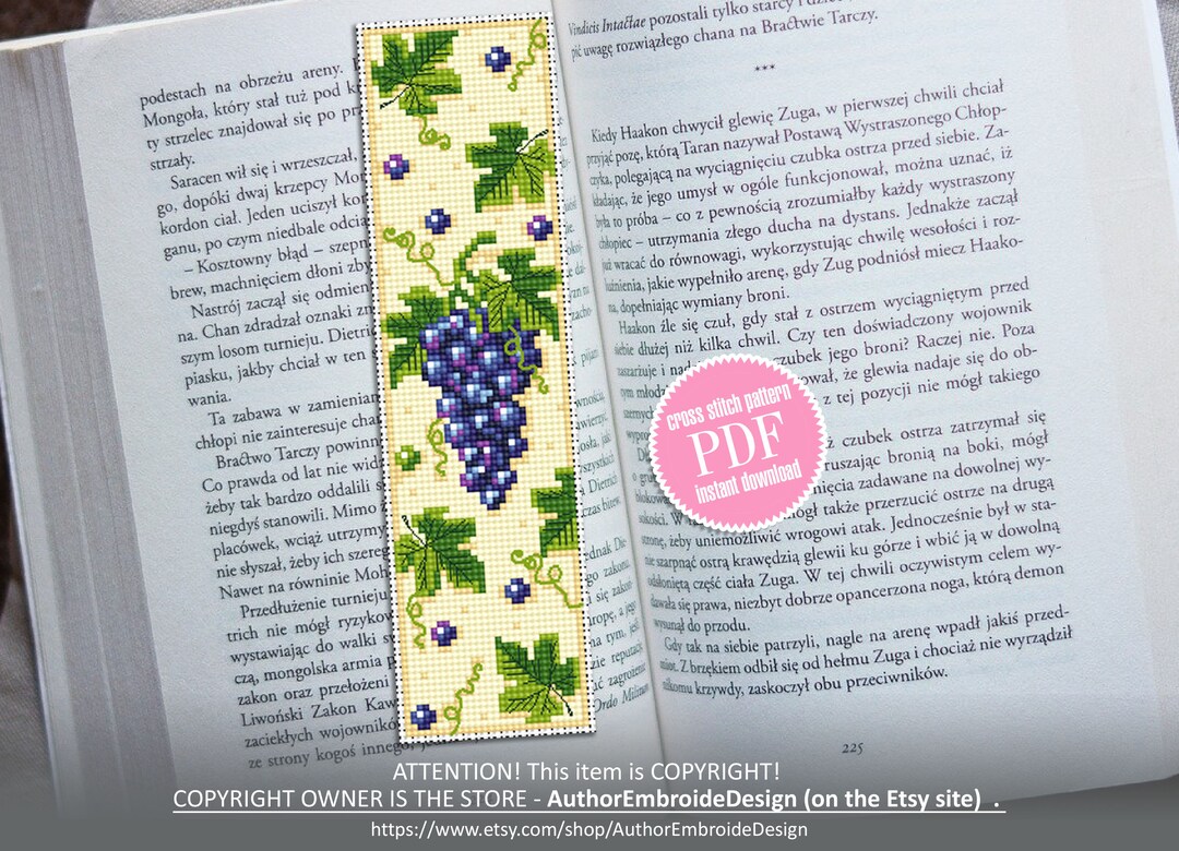 Grape Vine Bookmark Cross Stitch Pattern PDF Download Fruit Cross ...