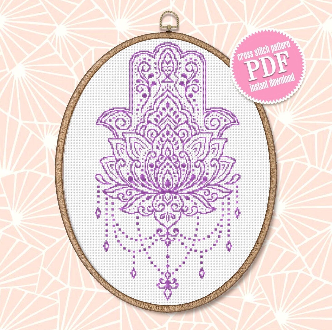 Hamsa Hand Cross Stitch Pattern PDF Download Lotus Mandala Cross Stitch ...