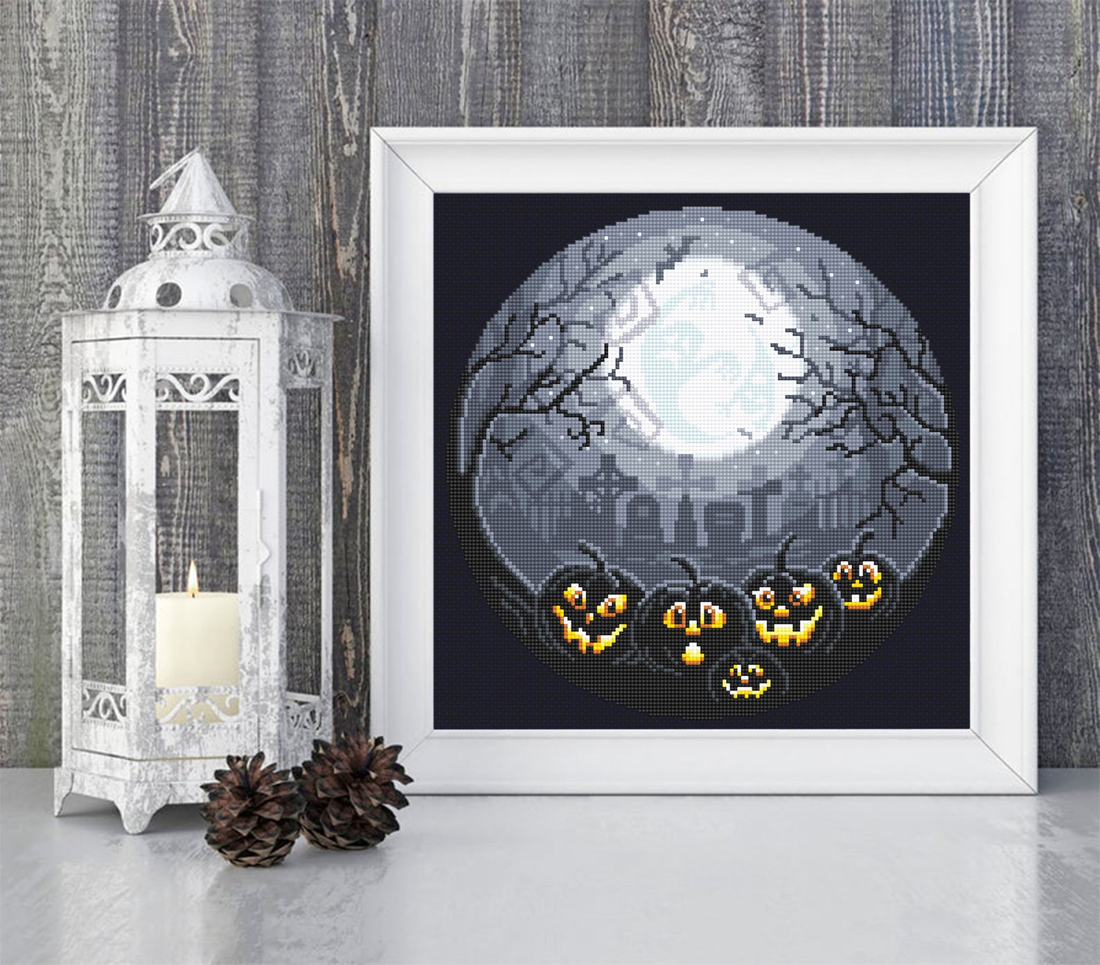 Scary Halloween Cross Stitch Pattern Download PDF, Full Moon Cross ...