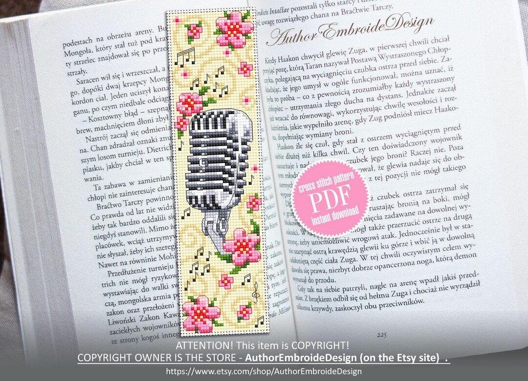 Music Bookmark Cross Stitch Pattern PDF Download Retro Vintage ...