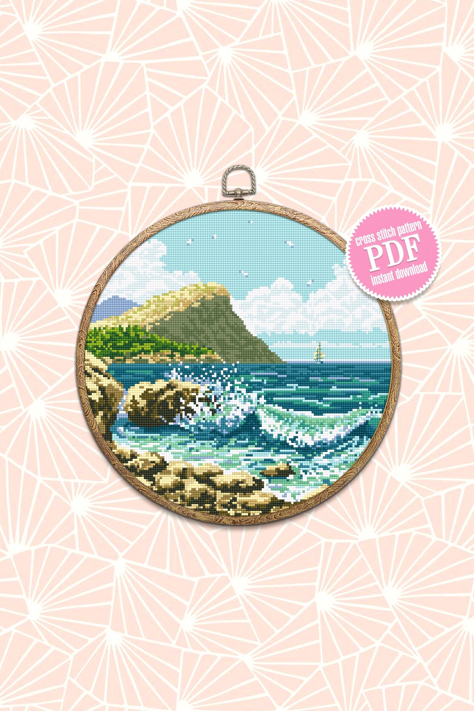 Sea Landscape Cross Stitch Pattern Download PDF Ocean Waves - Etsy