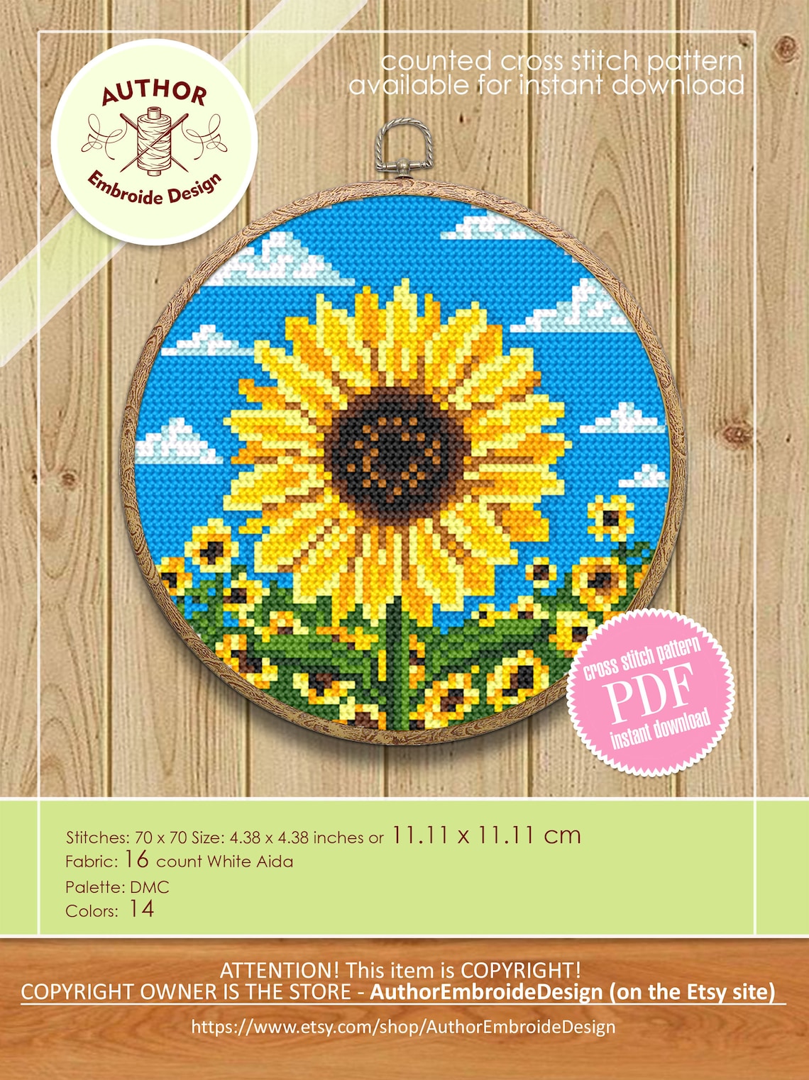 Sunflower Cross Stitch Pattern Download PDF Yellow Flowers - Etsy