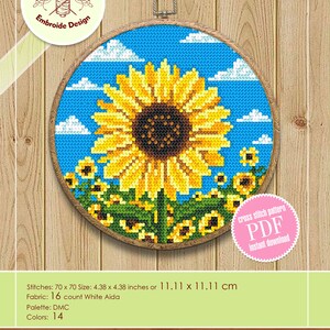 Sunflower Cross Stitch Pattern Download PDF Yellow Flowers - Etsy