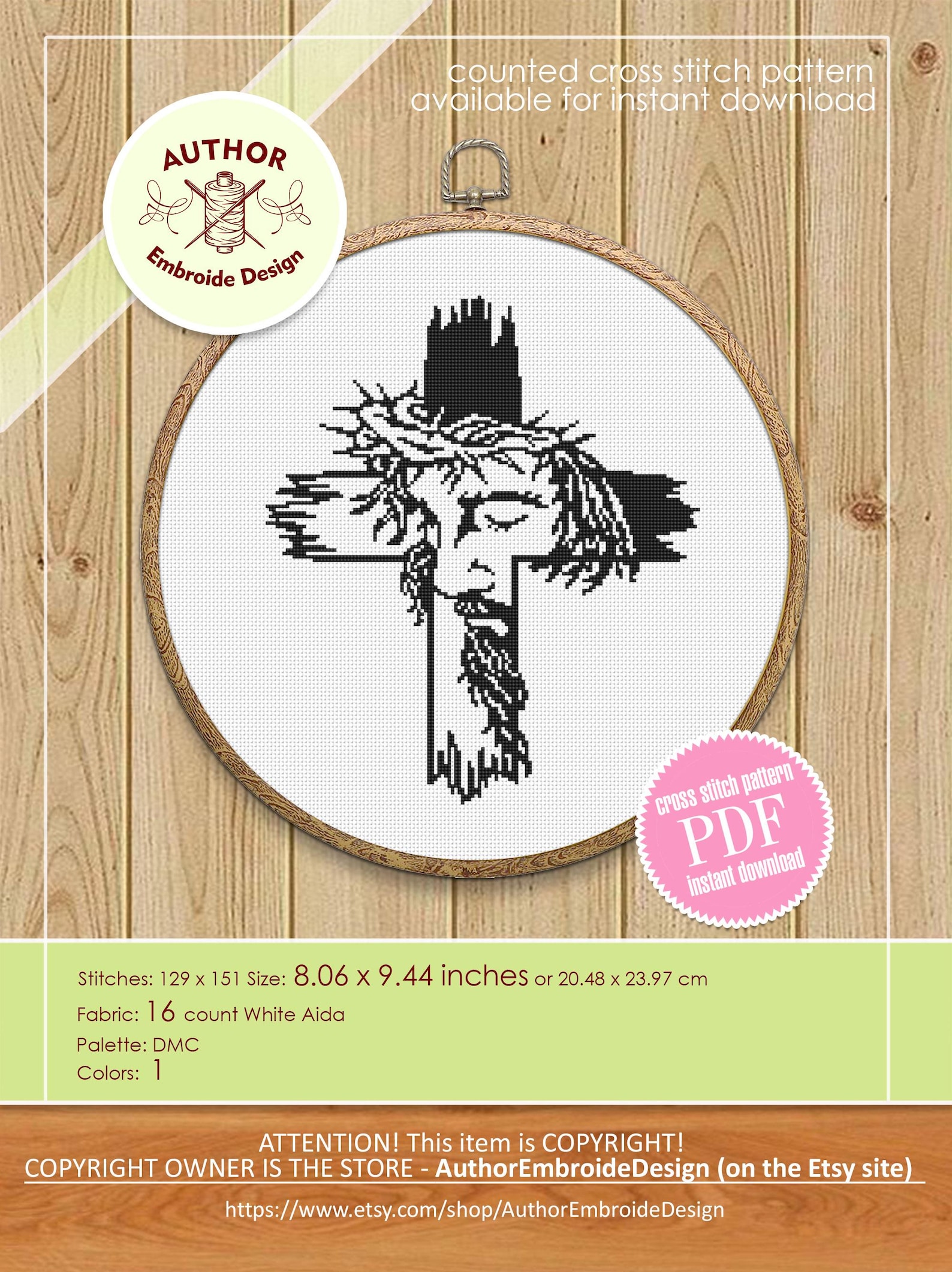 Religious Cross With Jesus Cross Stitch Pattern PDF Instant Download ...