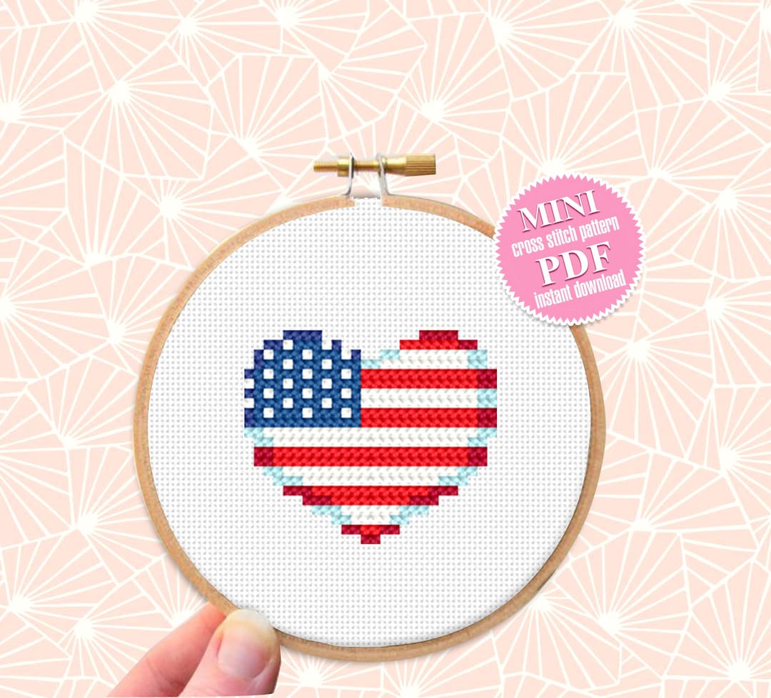 American Flag Heart Cross Stitch Pattern PDF Download Patriotic Cross ...
