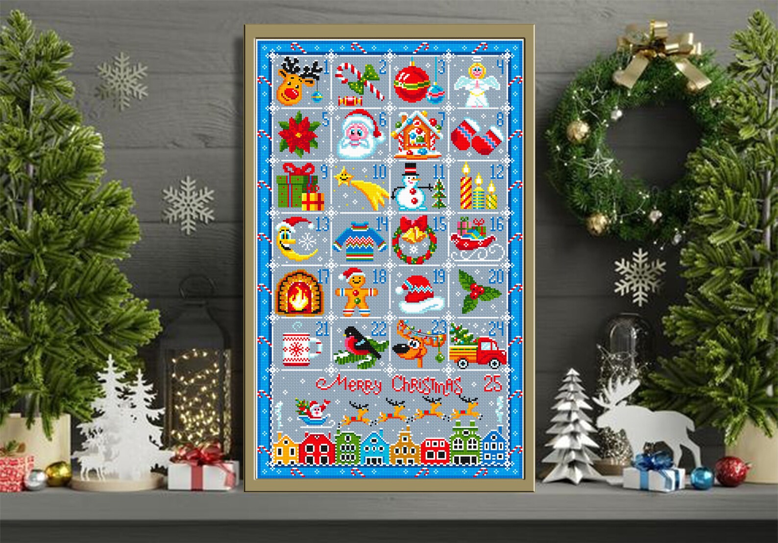 Christmas Advent Calendar Cross Stitch Pattern PDF Download Merry ...