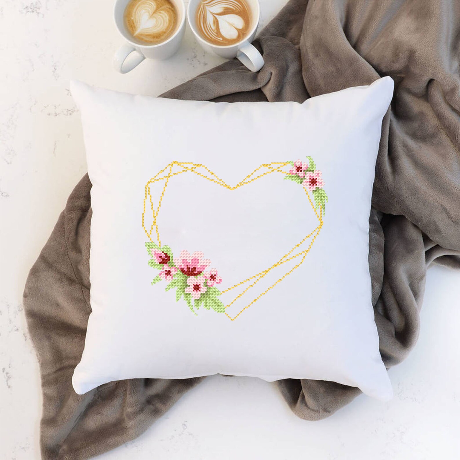 Floral Heart Frame Cross Stitch Pattern Download PDF Your Text - Etsy