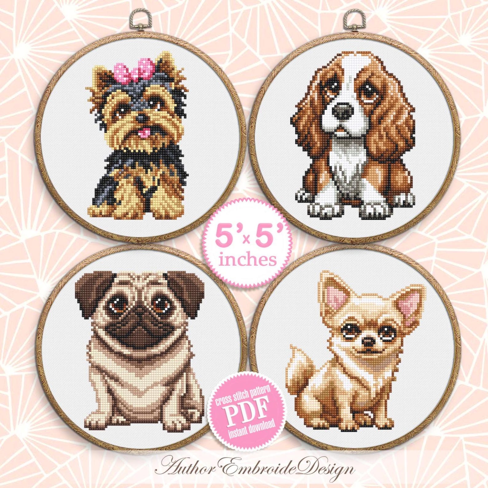 Dog Breeds Cross Stitch Pattern PDF Download Set of 4 Pet Cross Stitch ...