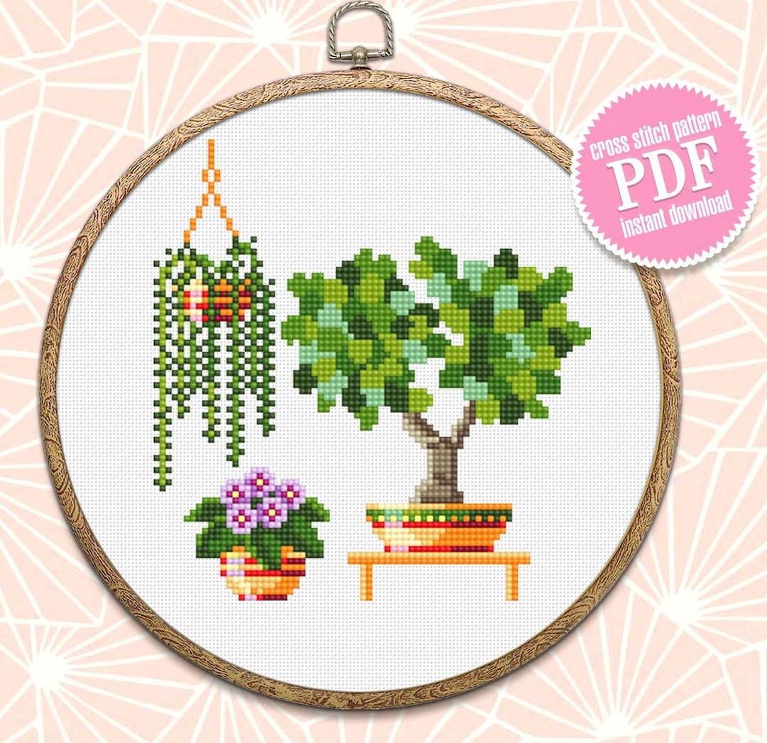 House Plants Cross Stitch Pattern Download PDF, Small Floral Cross ...