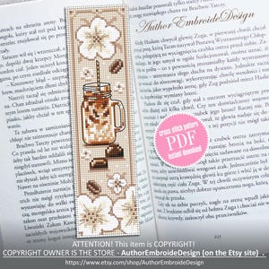 Coffee Bookmark Cross Stitch Pattern PDF Download Coffee Cross Stitch ...