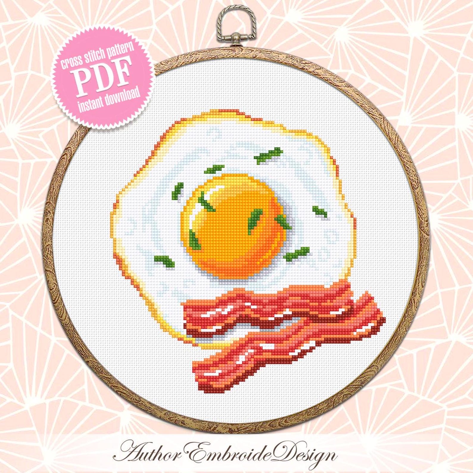 Fried Egg With Bacon Cross Stitch Pattern PDF Download Food Cross ...