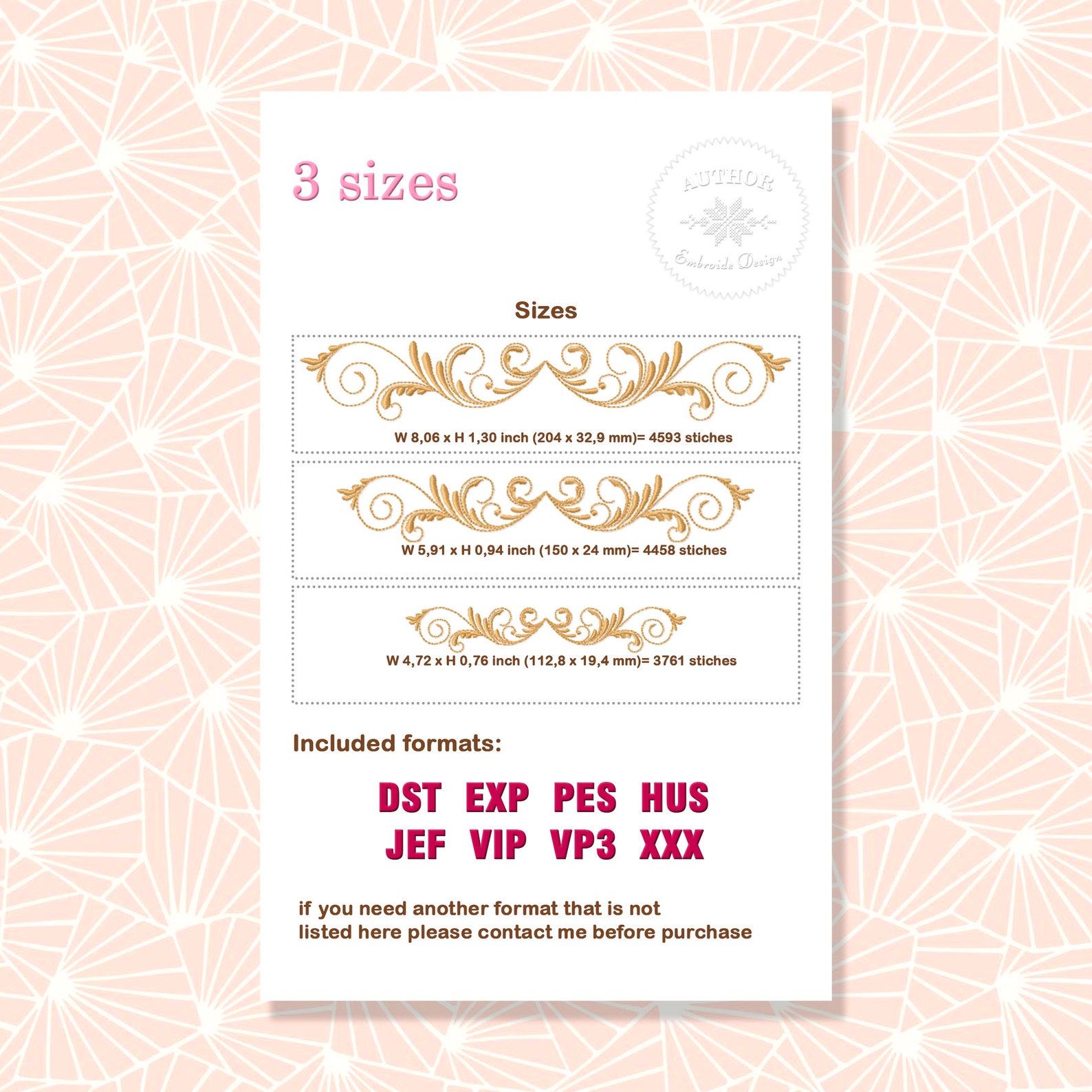 Scroll Border Embroidery Designs Machine Embroidery Pattern 3 Size ...