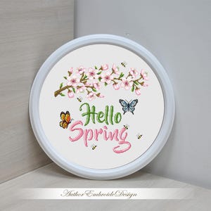 Hello Spring Cross Stitch Pattern PDF Download Cherry Blossom Cross ...