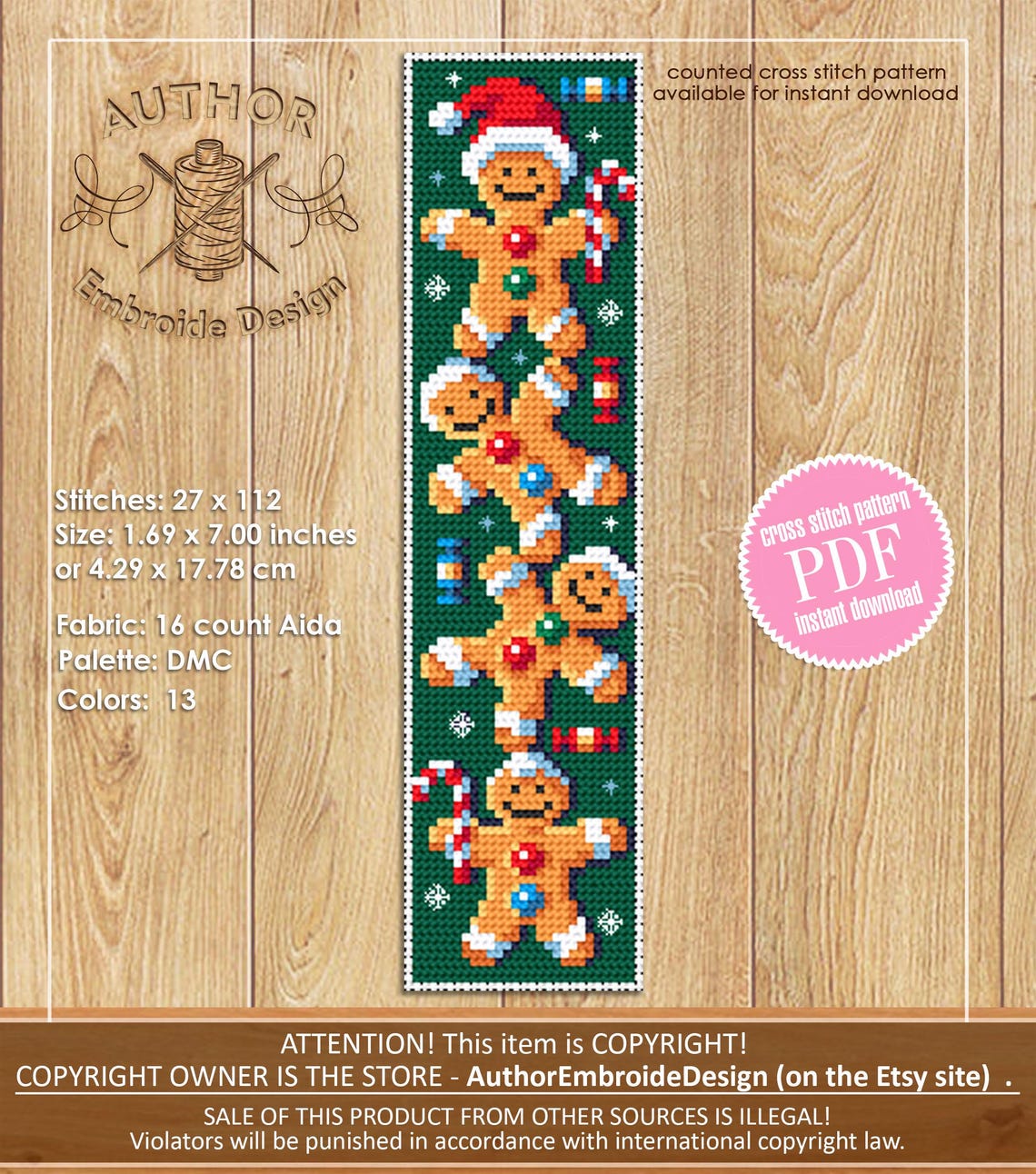 Gingerbread Bookmark Set Cross Stitch Pattern PDF Download Gingerbread ...