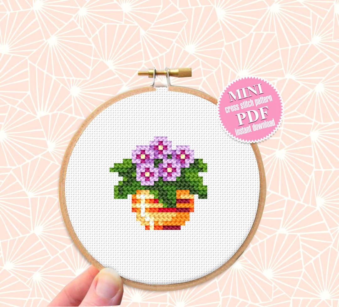 Mini Plant Cross Stitch Pattern Download PDF Violet Flowers Cross ...