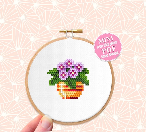 Mini Plant Cross Stitch Pattern Download PDF Violet Flowers - Etsy