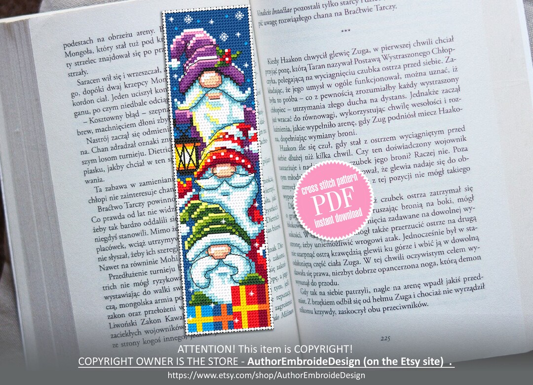 Gnome Bookmark Cross Stitch Pattern Download PDF Christmas Gnome Cross ...