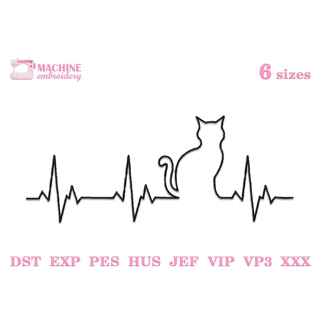 Cat Heartbeat Embroidery Designs Machine Embroidery Pattern 6 Size ...