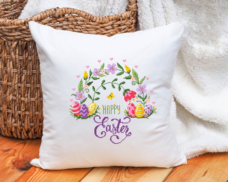 Happy Easter Cross Stitch Pattern PDF Floral Rainbow Cross - Etsy