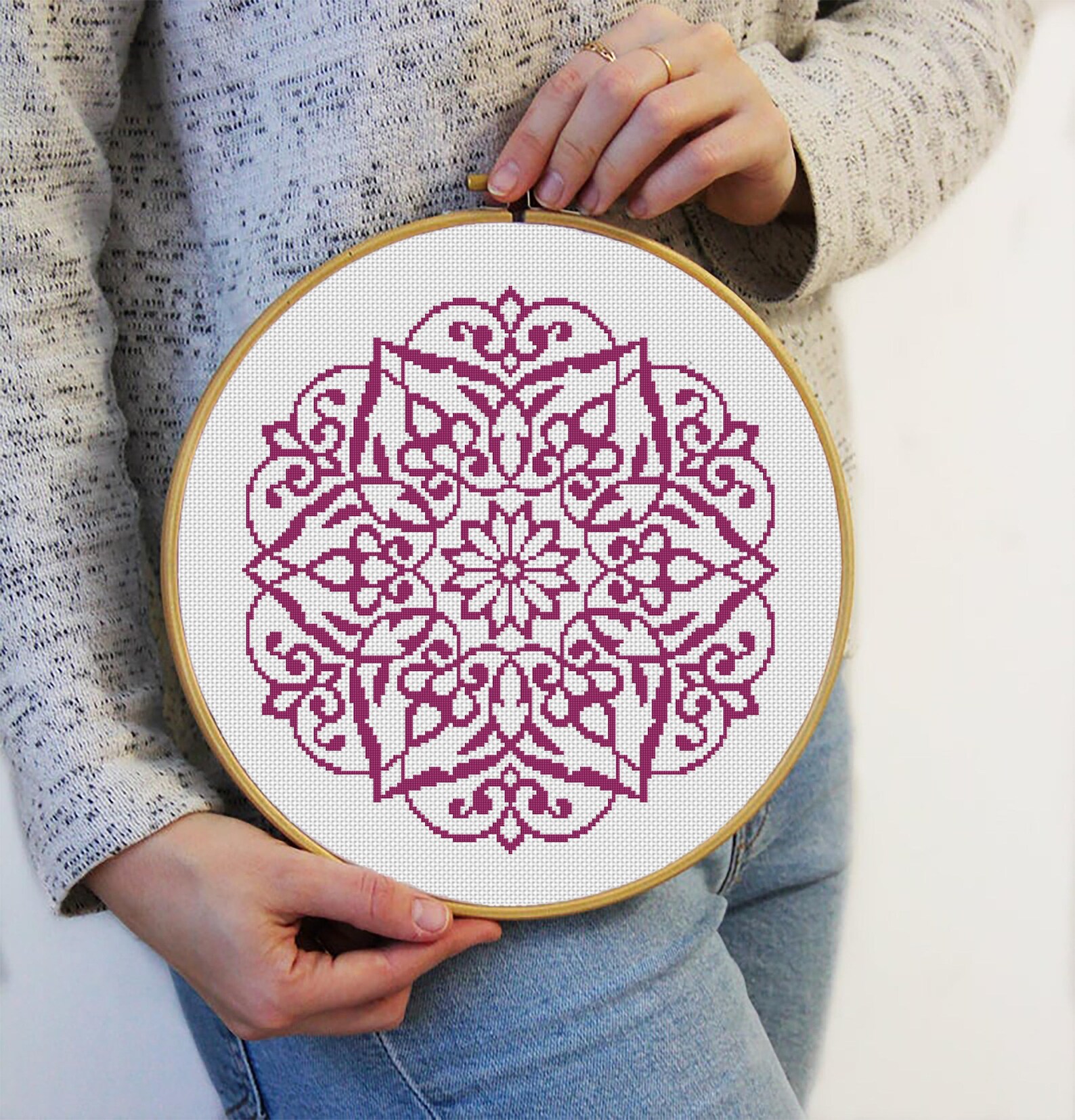 Mandala Cross Stitch Pattern Download PDF Monochrome Mandala - Etsy