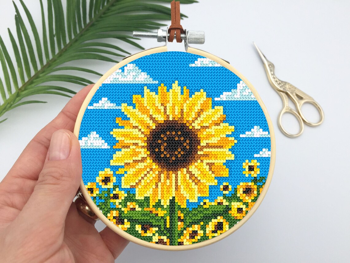 Sunflower Cross Stitch Pattern Download PDF Yellow Flowers - Etsy