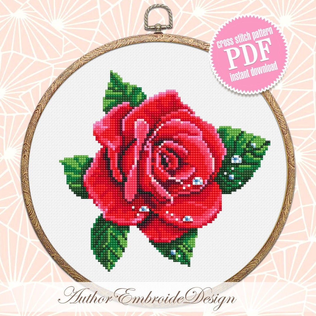 Red Rose Cross Stitch Pattern PDF Download Simple Flower Cross Stitch ...