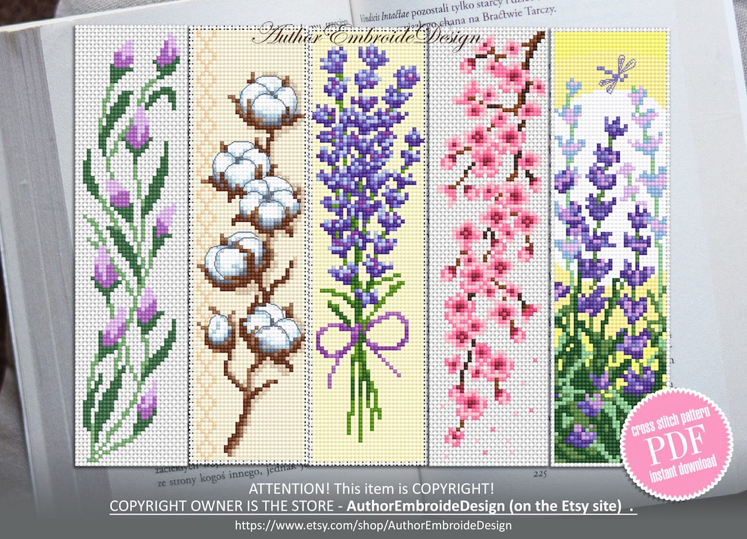 Flower Bookmark Set Cross Stitch Pattern PDF Download Floral Bookmark ...