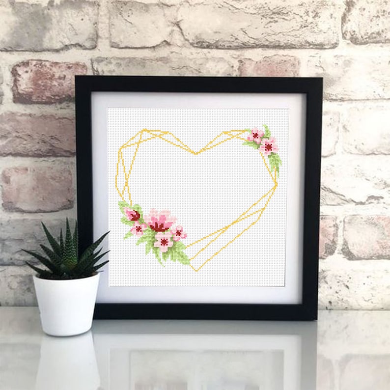 Floral Heart Frame Cross Stitch Pattern Download PDF Your Text - Etsy