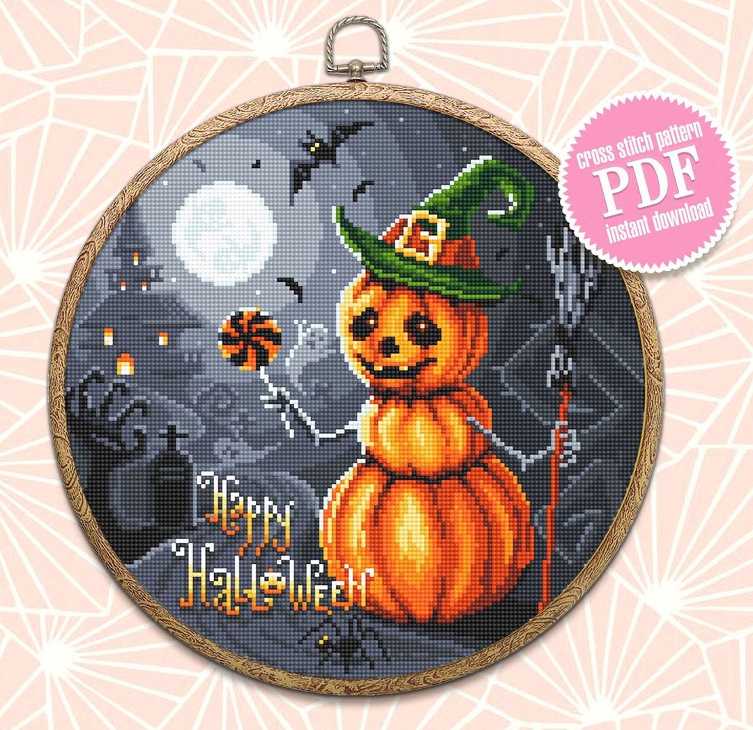 Happy Halloween Cross Stitch Pattern Download PDF Snowman Pumpkin Cross ...