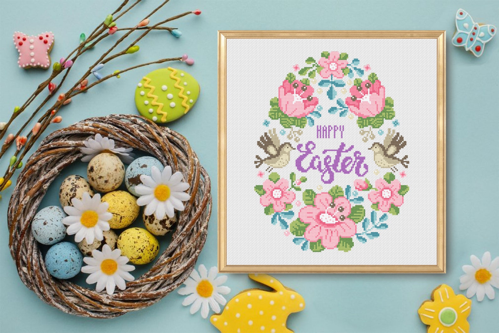 Floral Easter Egg Cross Stitch Pattern PDF Pastel Cross Stitch - Etsy