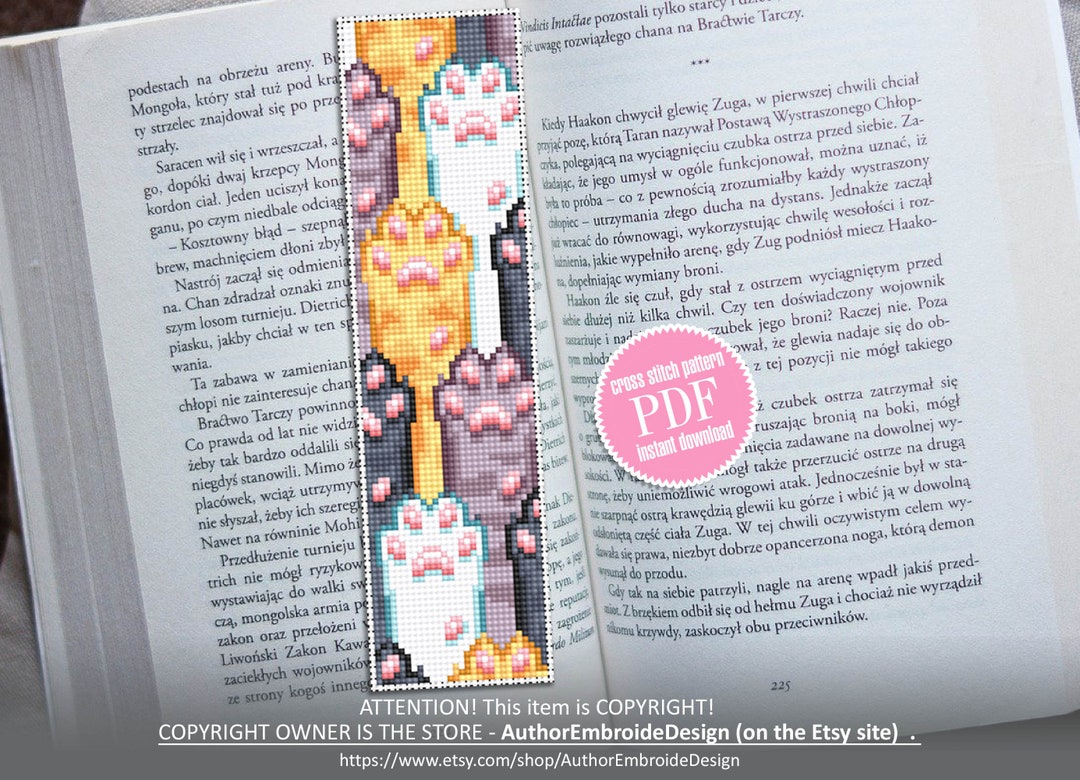 Cat Bookmark Cross Stitch Pattern PDF Download Cat Paws Cross Stitch ...