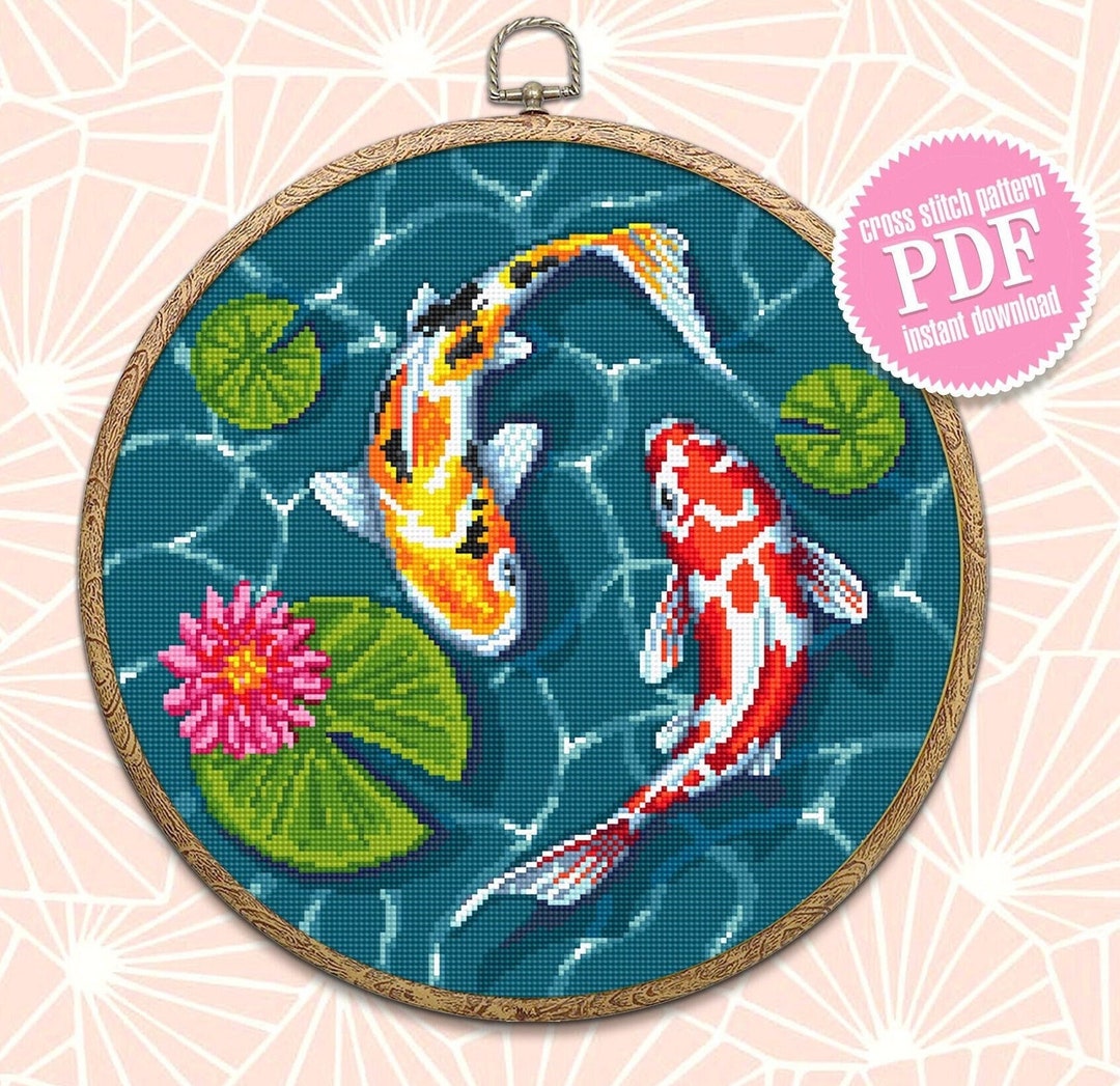 Koi Pond Cross Stitch Pattern Download PDF Koi Fish Cross Stitch Chart ...