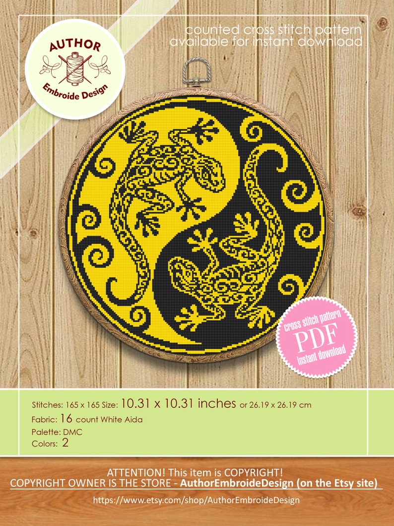 Lizard Yin Yang Cross Stitch Pattern Download PDF Salamander - Etsy