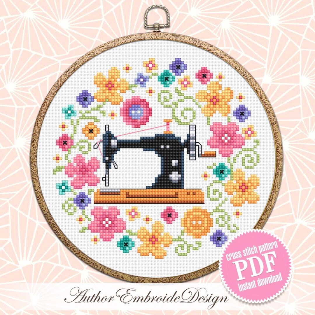 Floral Sewing Machine Cross Stitch Pattern PDF Instant Download Sewing ...