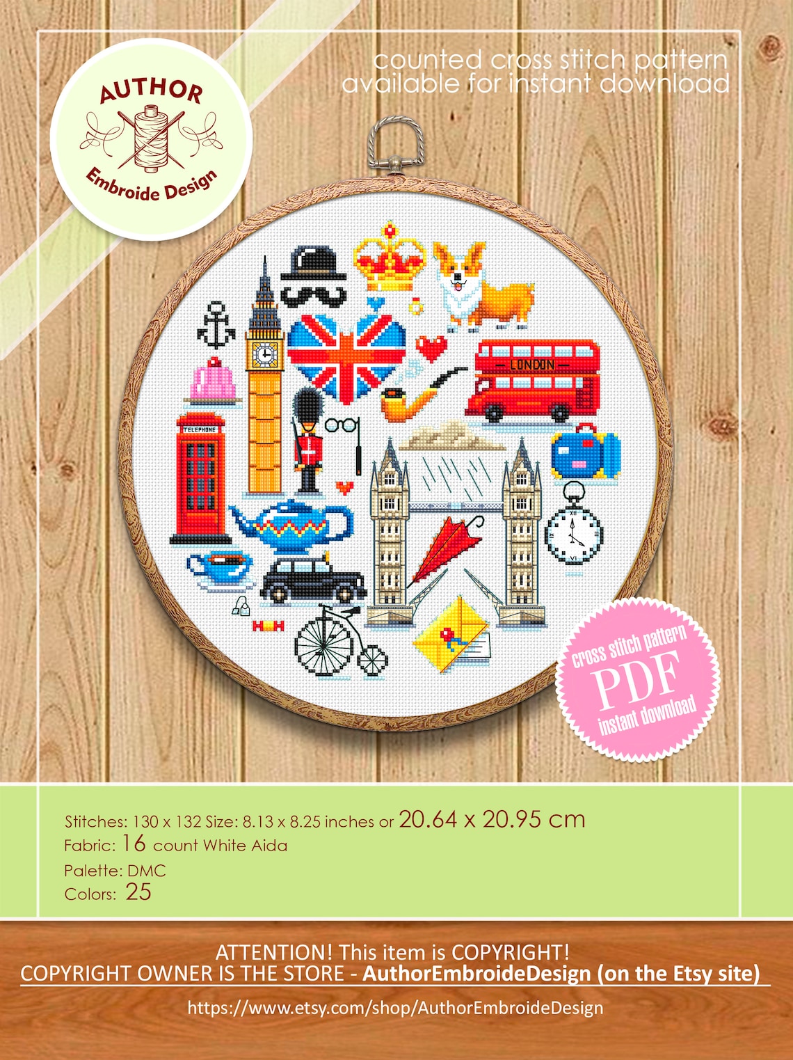 England Cross Stitch Pattern Download PDF United Kingdom Pattern Round ...