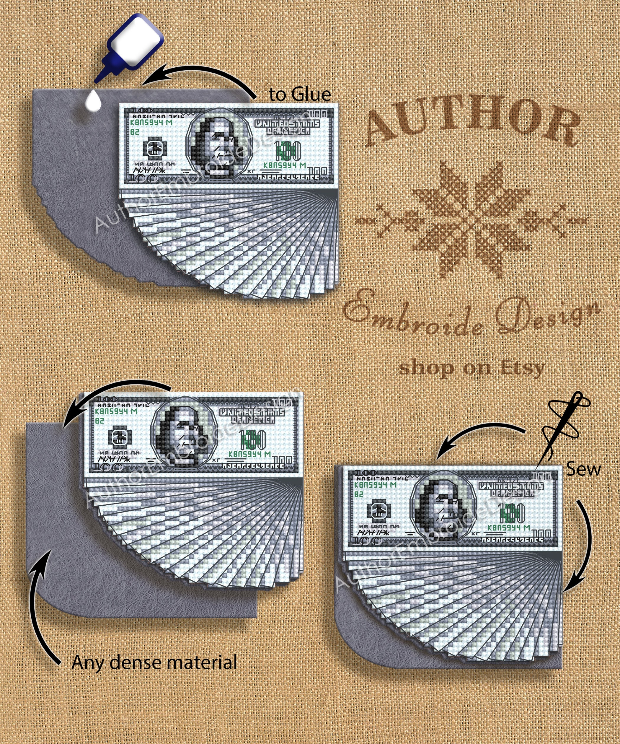 Dollar Corner Bookmark Cross Stitch Pattern PDF Download Stack of Money ...