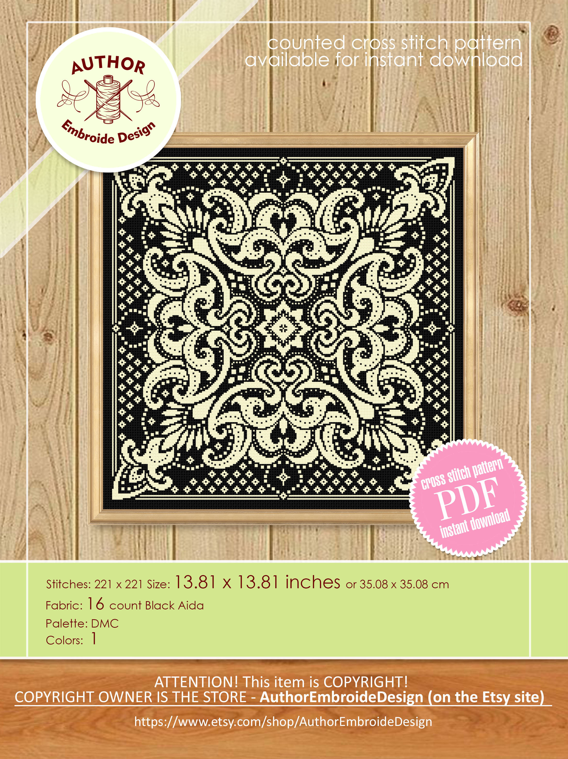 Square Mandala Cross Stitch Pattern PDF Download Carpet - Etsy