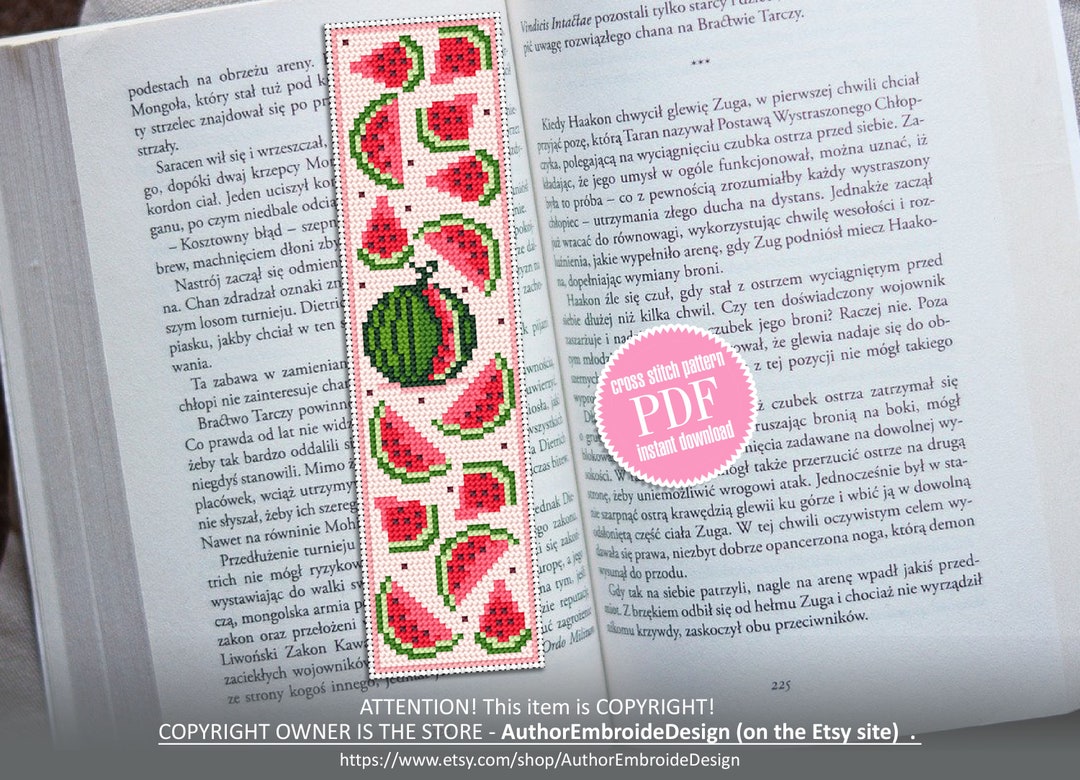 Bookmark Watermelon Cross Stitch Pattern PDF Download Summer Bookmark ...