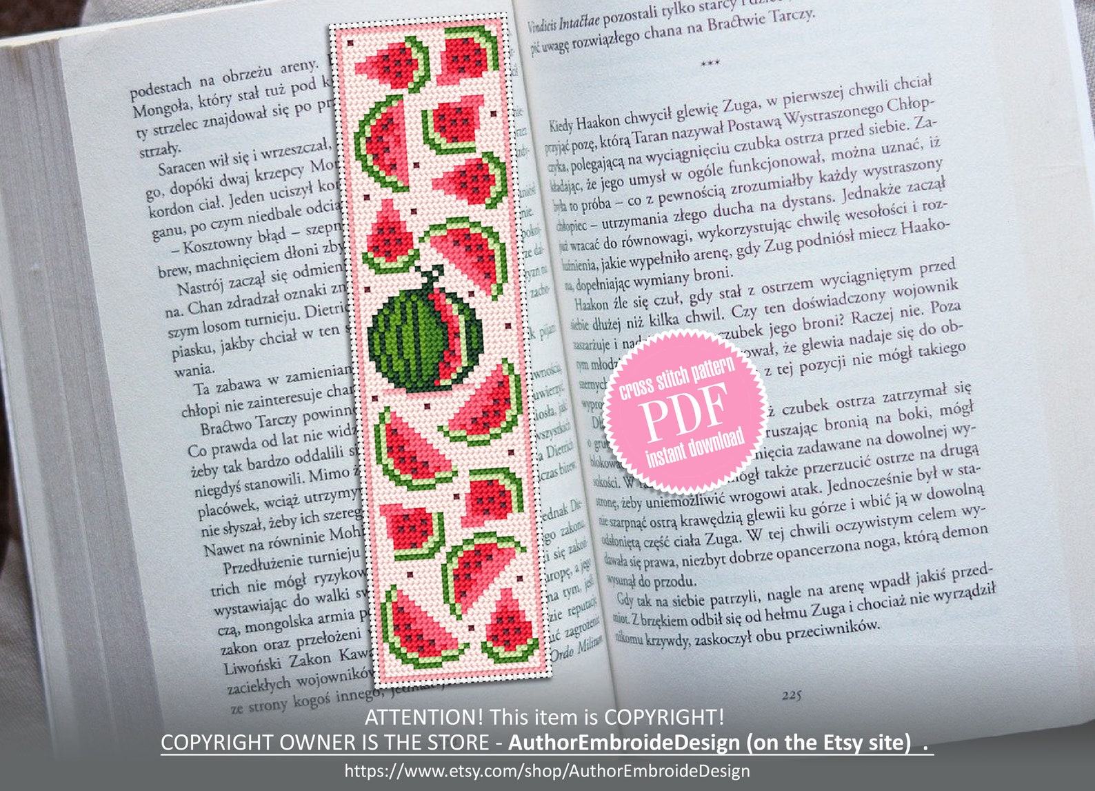 Bookmark Watermelon Cross Stitch Pattern PDF Download Summer Bookmark ...