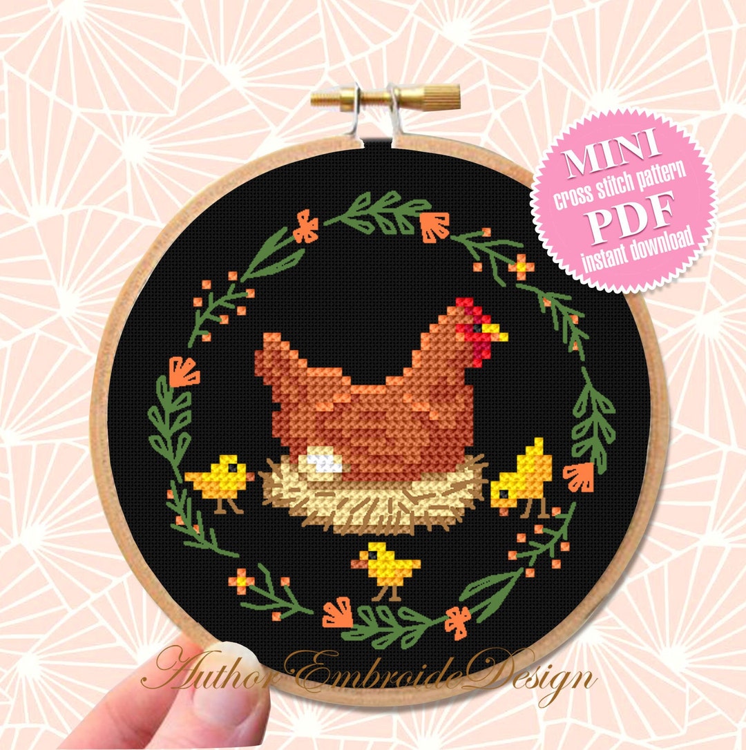 Hen and Chicks Cross Stitch Pattern PDF Download Chicken Cross Stitch ...