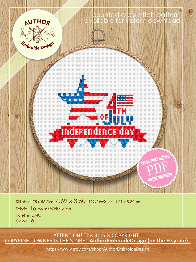 Independence Day July 4 Cross Stitch Pattern PDF Download Patriotic ...